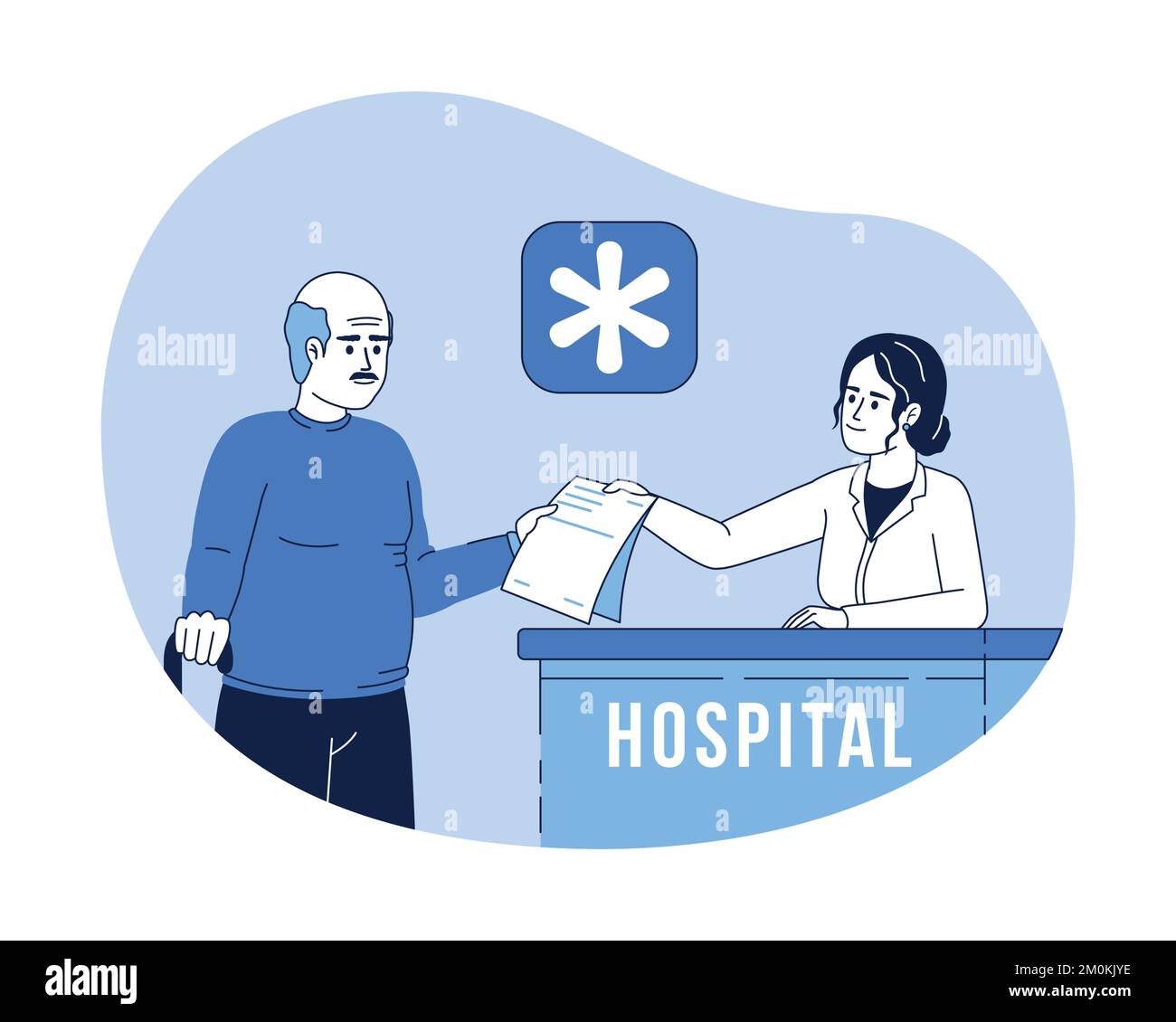 Hospital reception desk 2D vector isolated linear illustration Stock ...