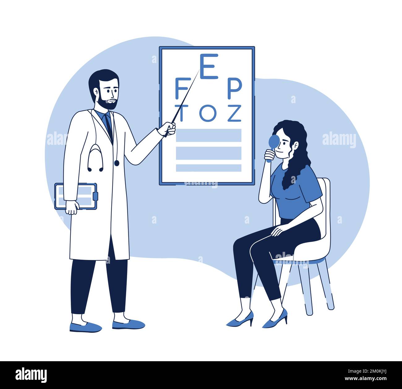 Eyesight checkup 2D vector isolated linear illustration Stock Vector ...