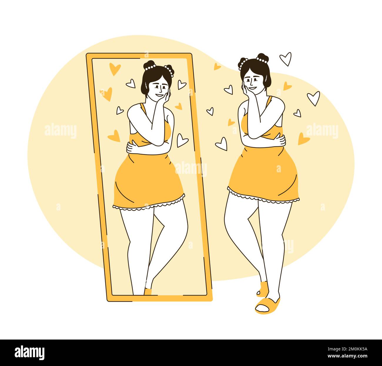 Self acceptance 2D vector isolated linear illustration Stock Vector ...