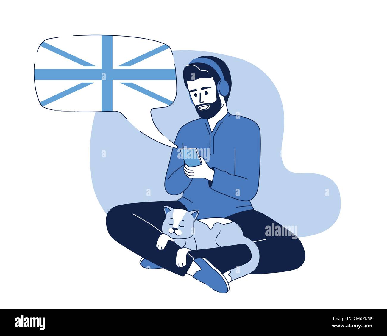 Learning language online 2D vector isolated linear illustration Stock ...