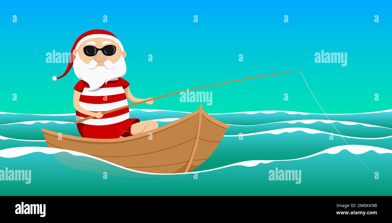 Santa fishing on boat in ocean. Vector illustration Stock Vector Image ...