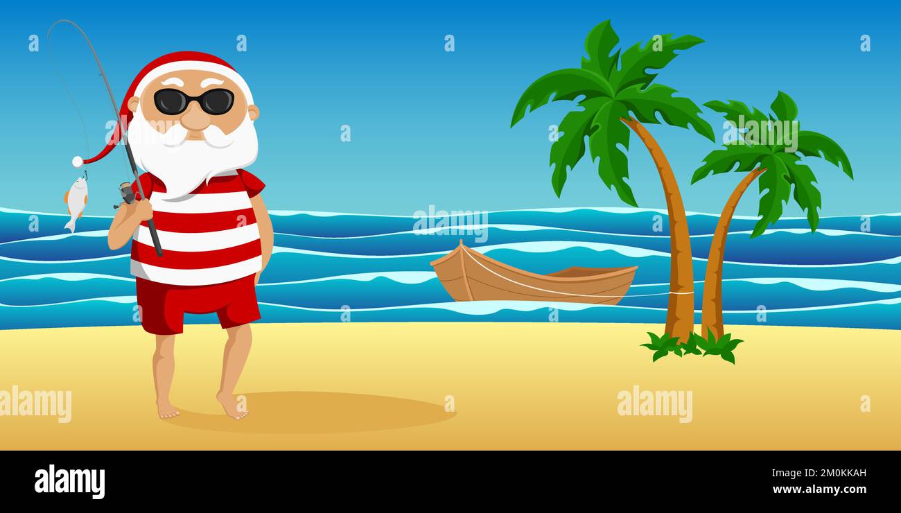Santa caught fish in ocean. Vector illustration Stock Vector Image ...