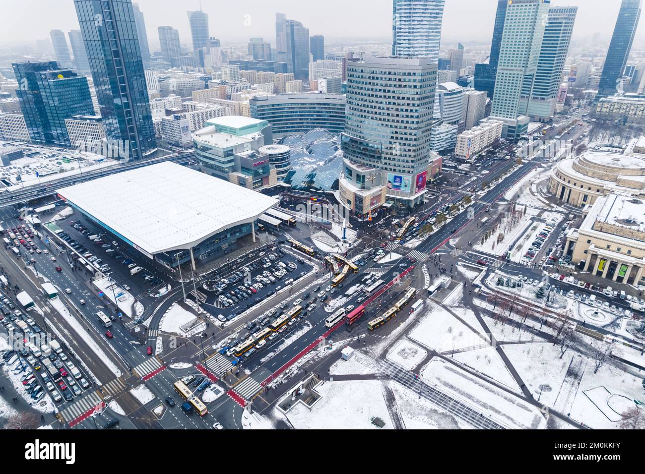 11.21.2022 Warsaw, Poland. High angle bird's eye perspective on Warsaw ...
