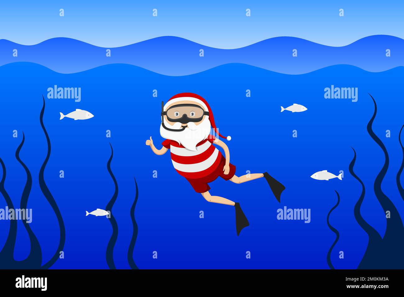 Santa Claus diving with mask and flippers. Vector illustration Stock ...