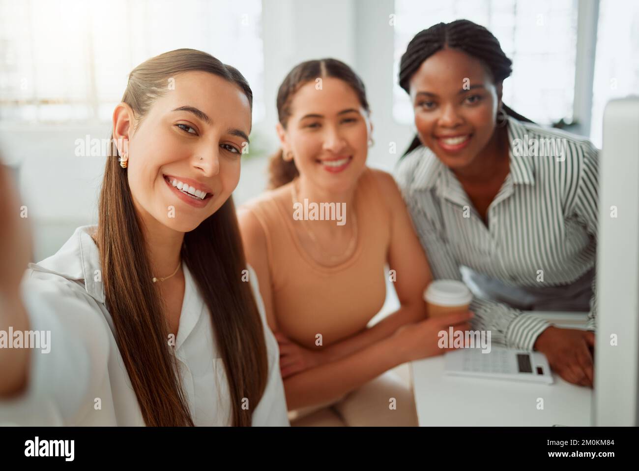 Portrait of a confident young hispanic business woman taking selfies ...