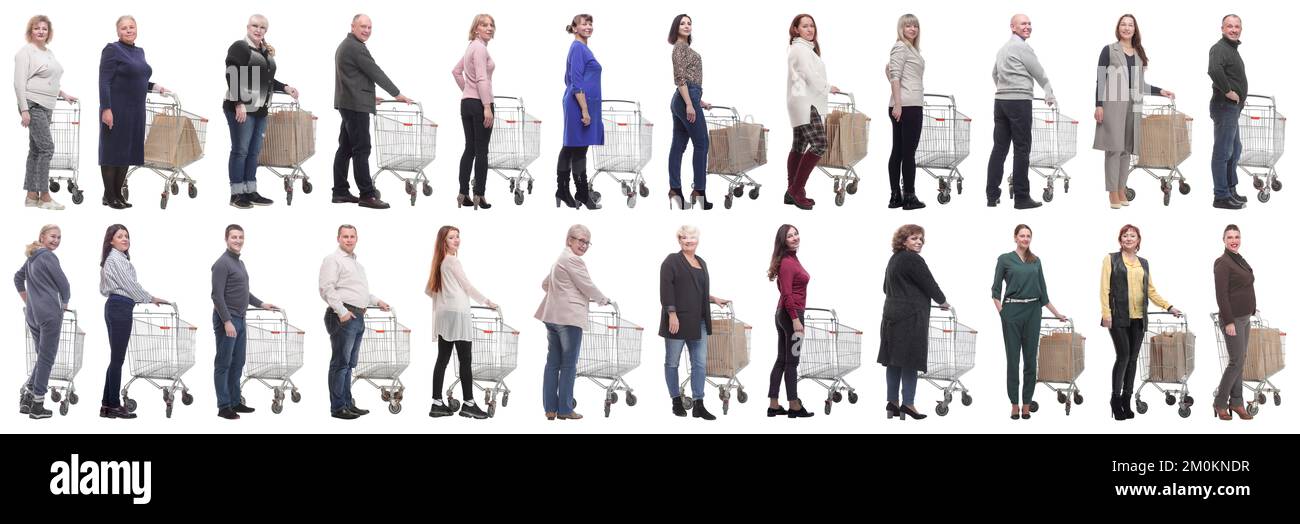 group of people with cart isolated on white Stock Photo - Alamy