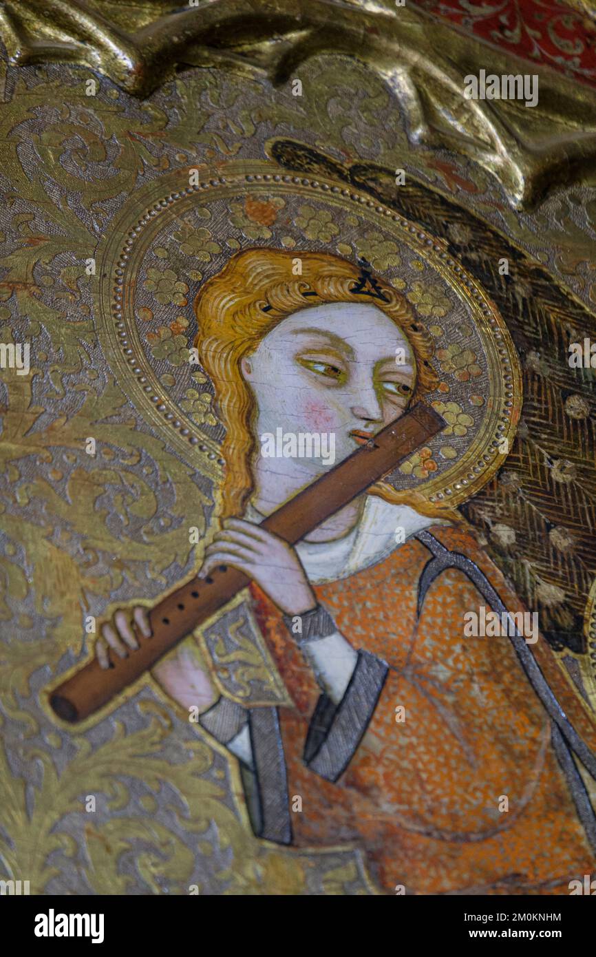 angel with medieval transverse flute, Mother of God of humility with ...