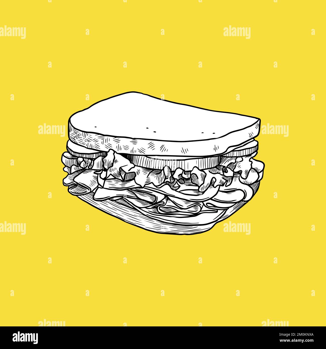 Sandwich Icon, Detailed drawing, Fast Food Concept, Sketch and Vintage ...