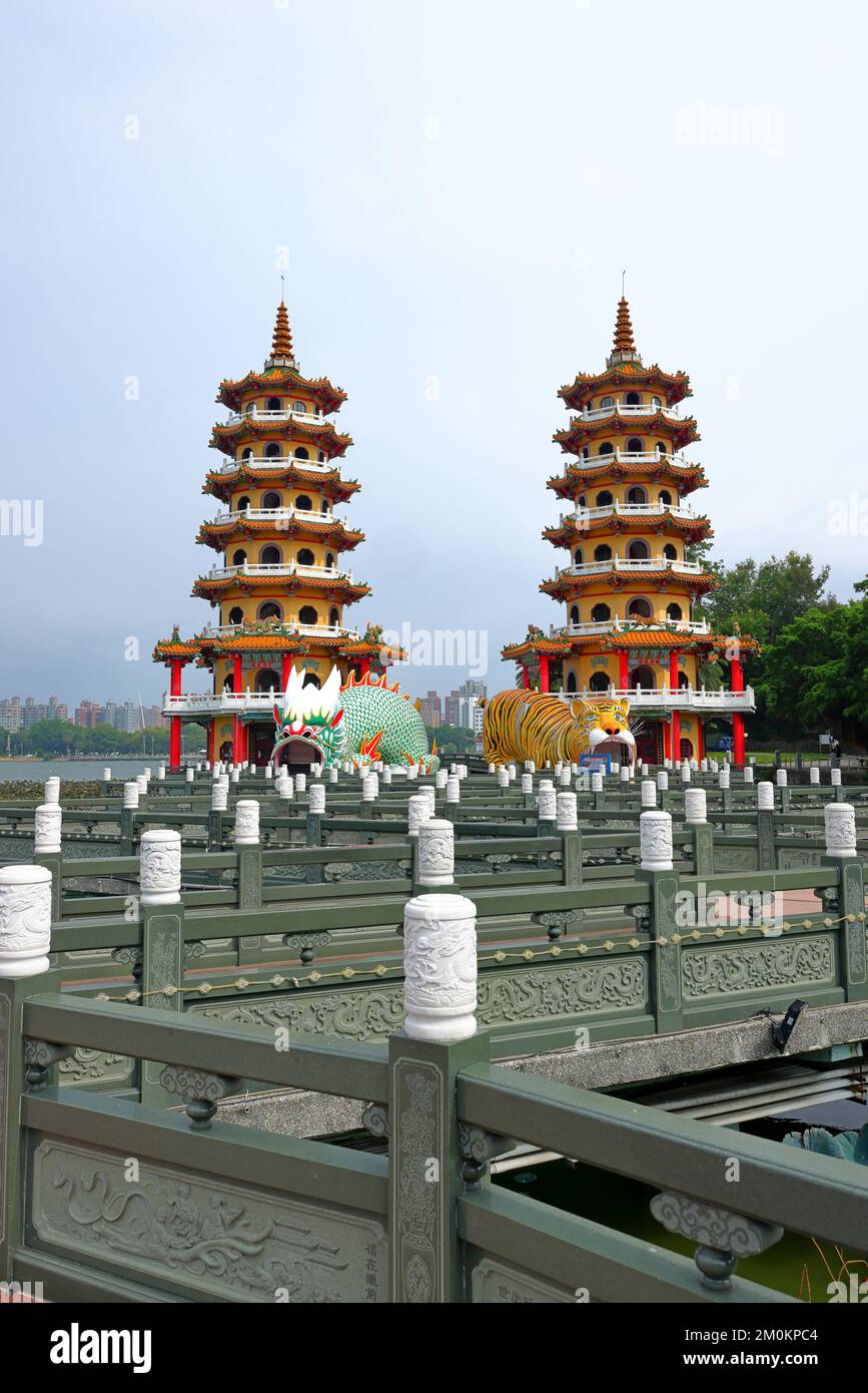 Dragon and Tiger Pagoda, a famous Tourist attraction at Zuoying Lotus ...