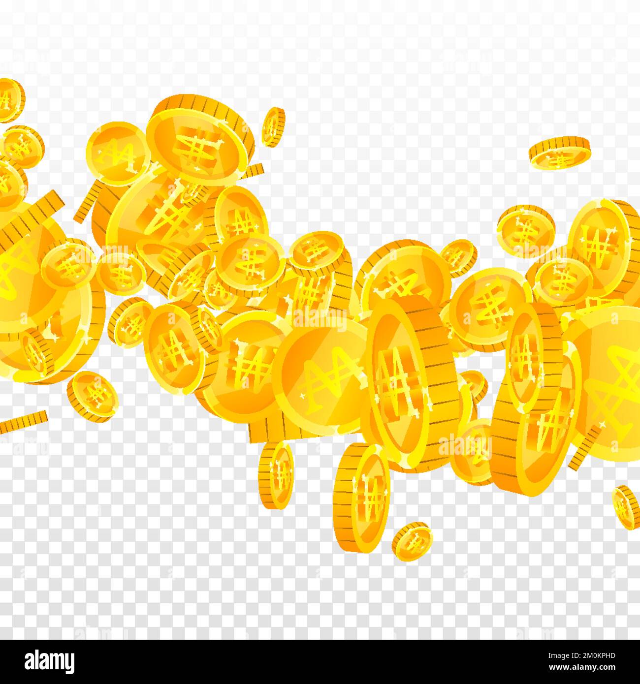 Korean won coins falling. Scattered gold WON coins. Korea money. Great ...