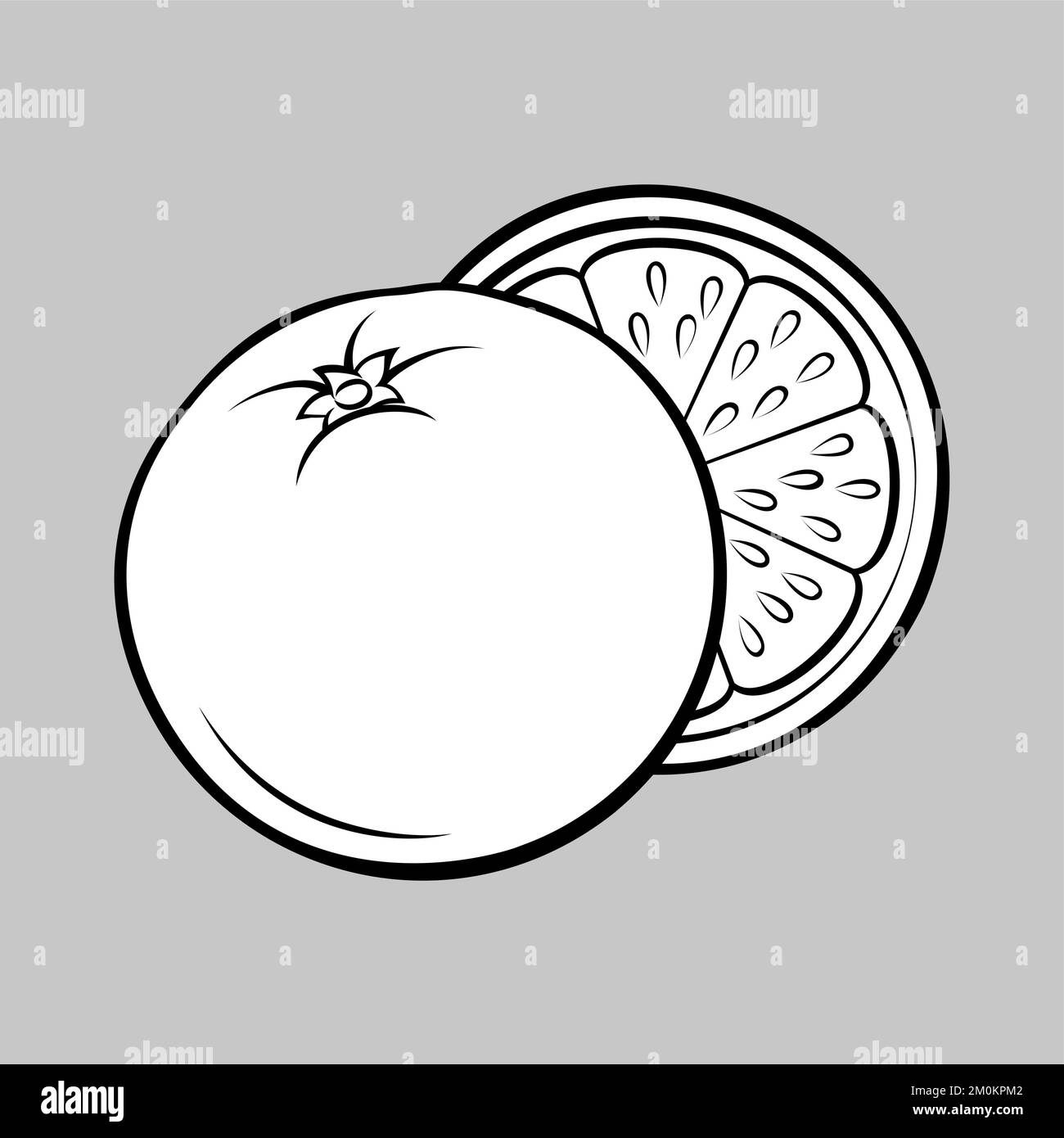 Illustration of Whole and Half Orange. Monochrome Icon for Food Apps ...