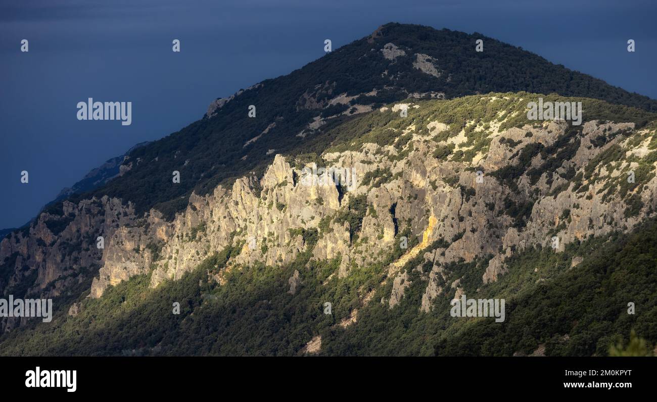 Mountain Landscape Background. Sunset Sky with Sunrays. Near Dorgali ...