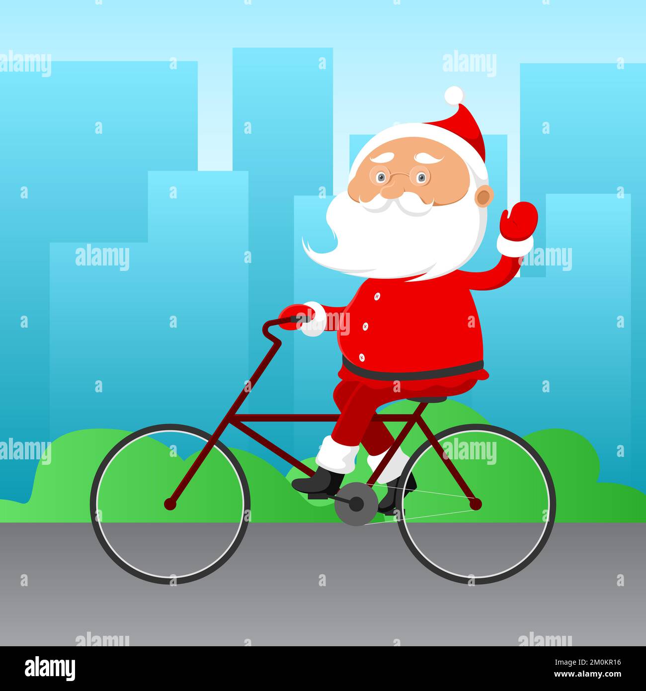 Santa Claus cycling around city. Vector illustration Stock Vector Image ...