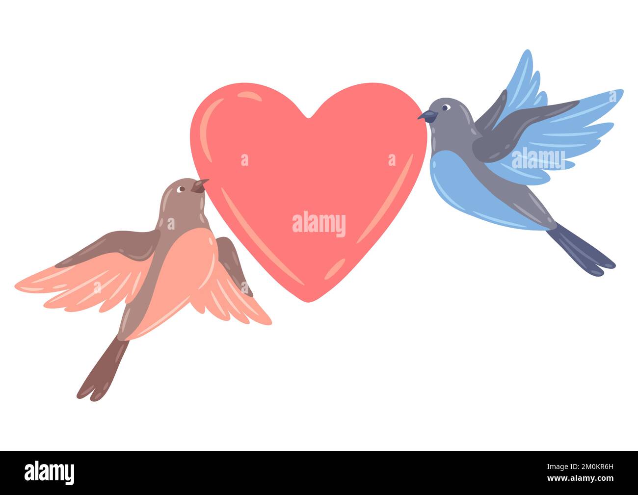 Illustration of cute flying birds and holding heart. Image of birdies ...