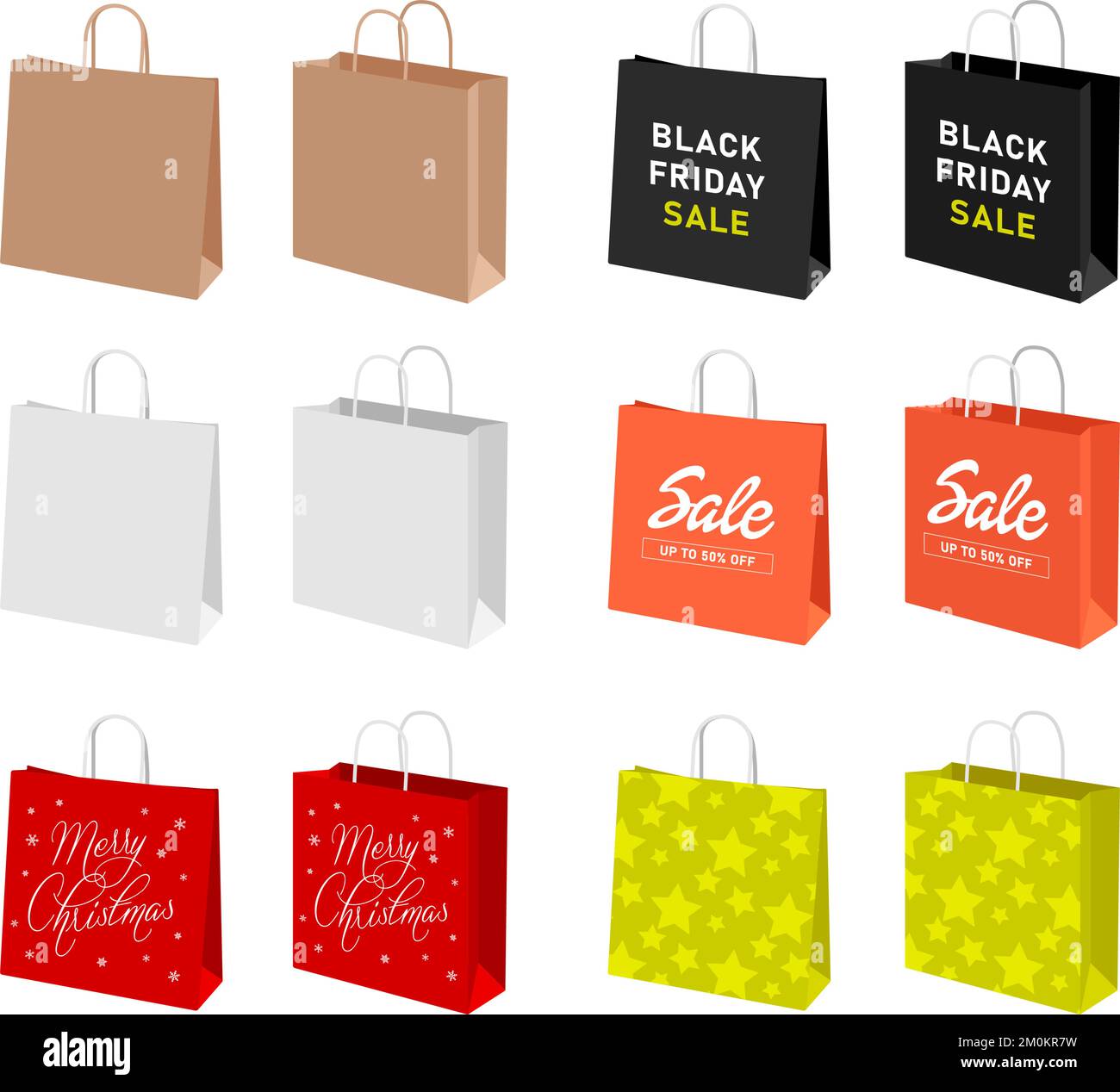 Shopping paper bag template vector illustration set Stock Vector Image ...