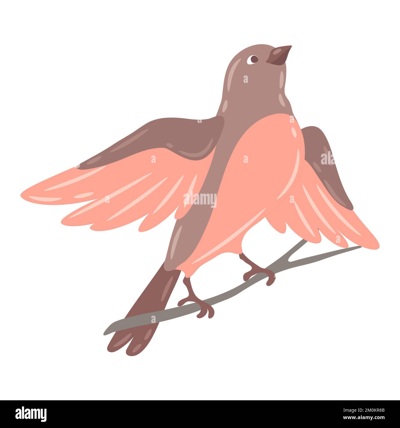 Illustration of cute bird sitting on branch. Image of birdie in simple ...