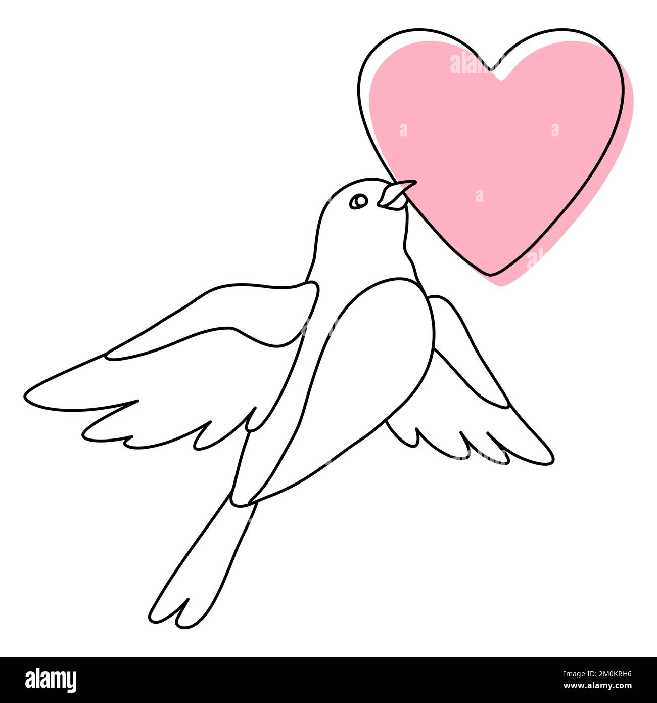 Illustration of cute flying bird and holding heart. Image of birdie in ...
