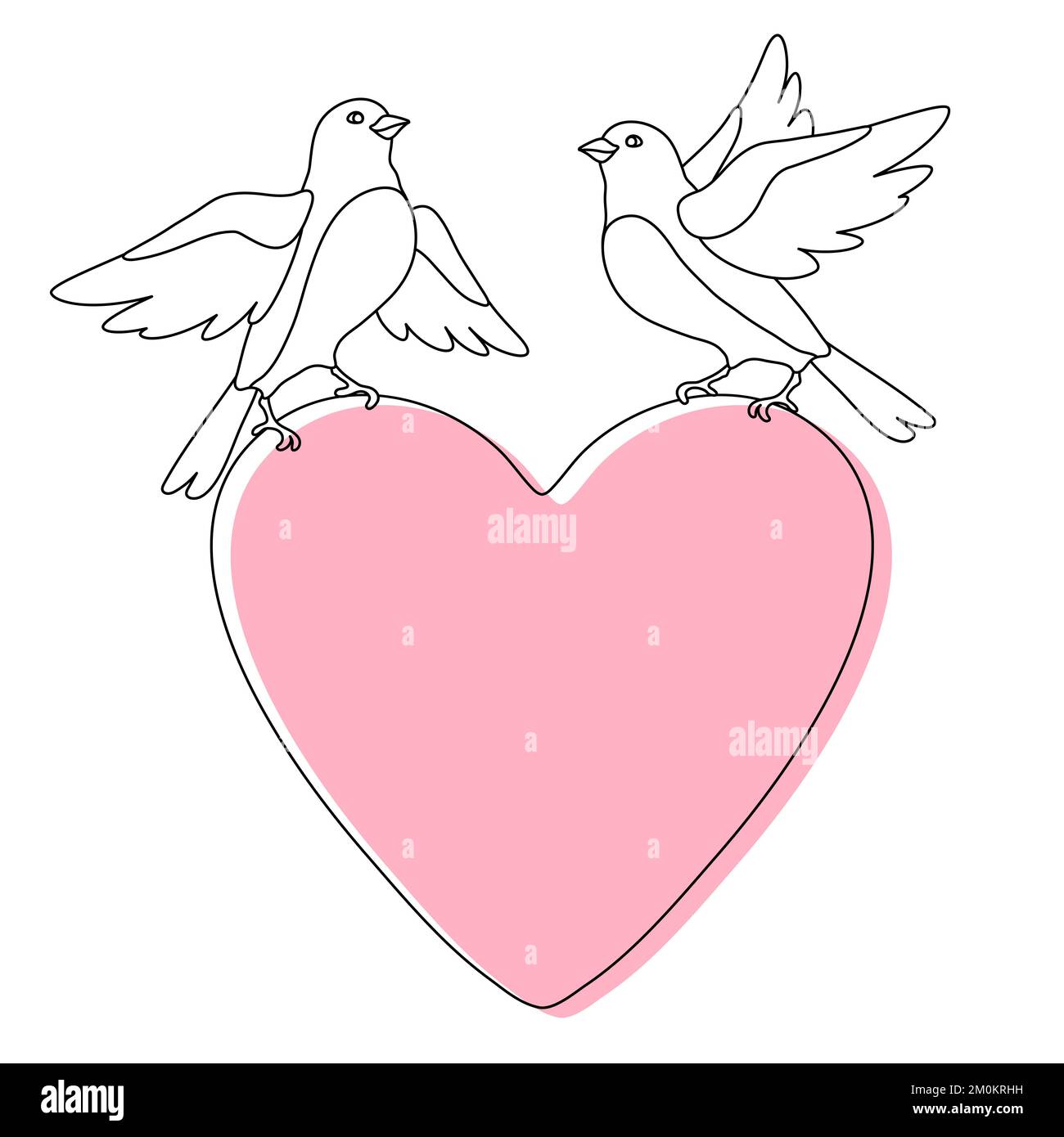 Illustration of cute flying birds holding heart. Image of birdies in ...