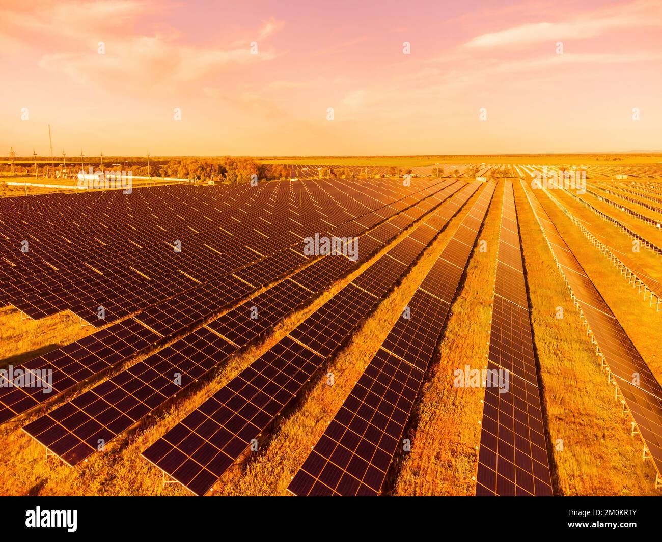 Aerial top view of a solar panels power plant. Photovoltaic solar ...