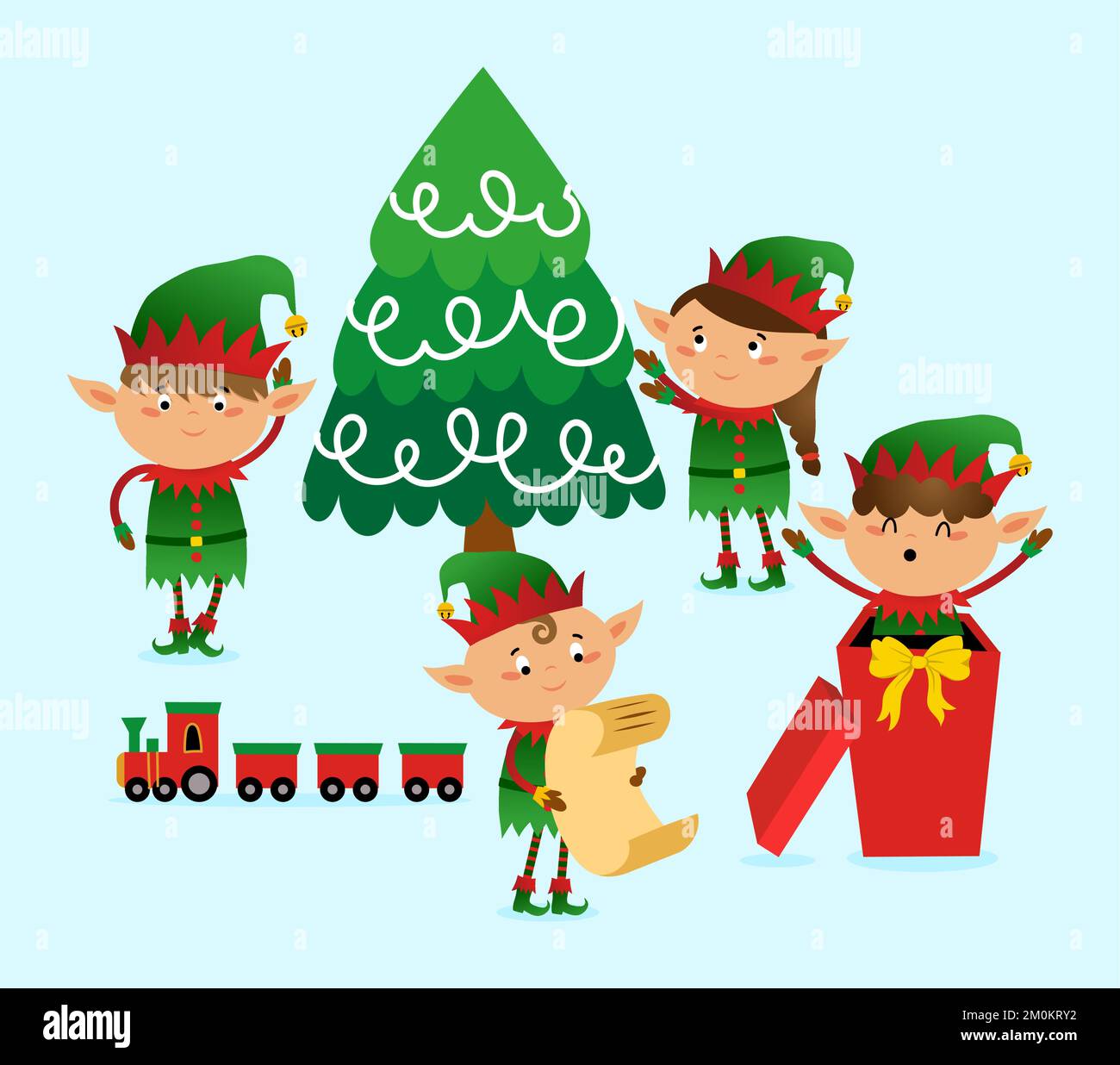 Christmas Elves Santas Little Helpers In Cartoon Style Merry Christmas And Happy New Year