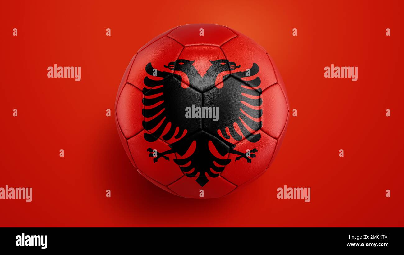 Soccer ball Albania flag on a Albania flag background. 3D illustration ...