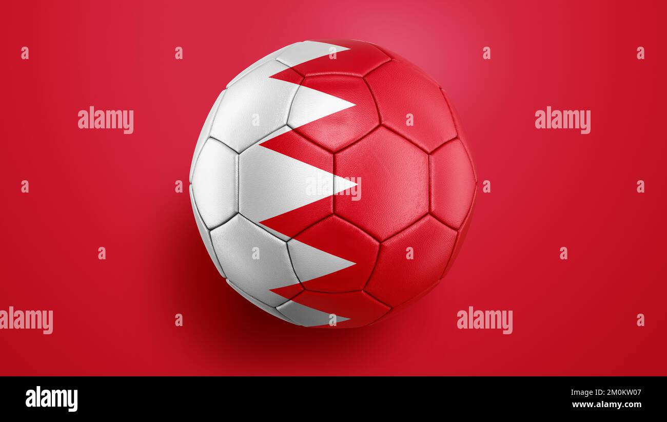 Soccer ball Bahrain flag on a Bahrain flag background. 3D illustration ...