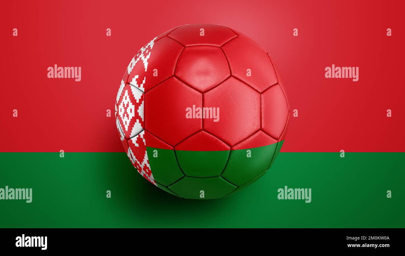 Soccer ball Belarus flag on a Belarus flag background. 3D illustration ...