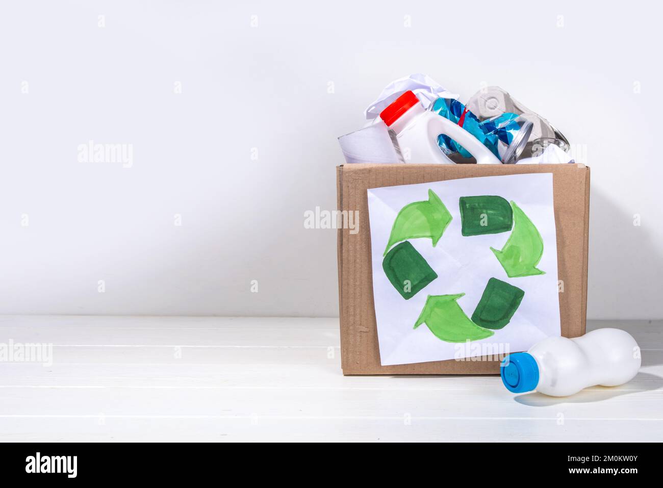 Garbage sorting, waste recycling concept. Box with recycling materials ...