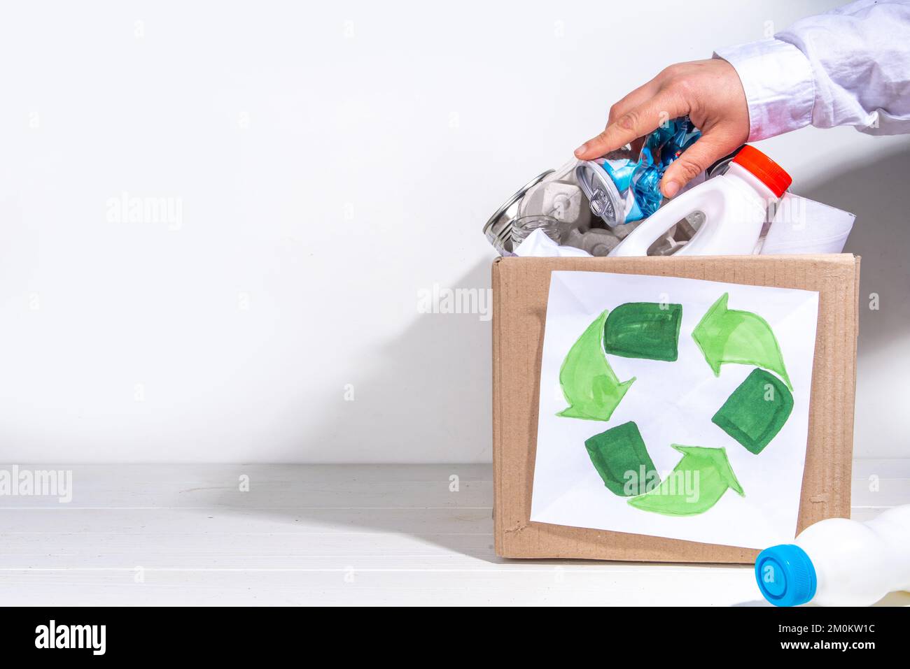 Garbage sorting, waste recycling concept. Box with recycling materials ...