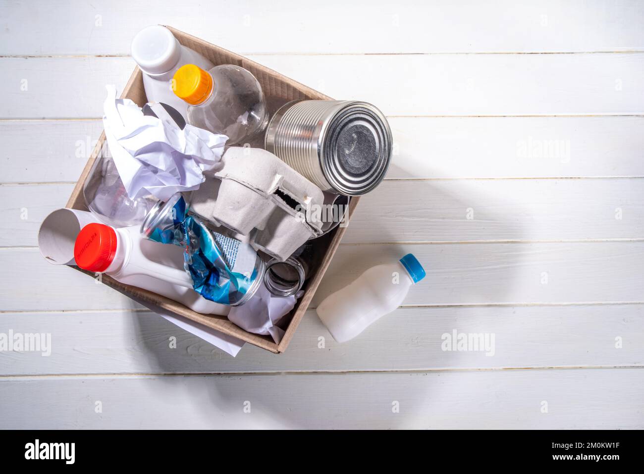 Garbage sorting, waste recycling concept. Box with recycling materials ...