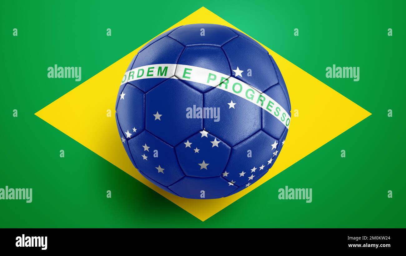 Soccer ball Brazil flag on a Brazil flag background. 3D illustration ...