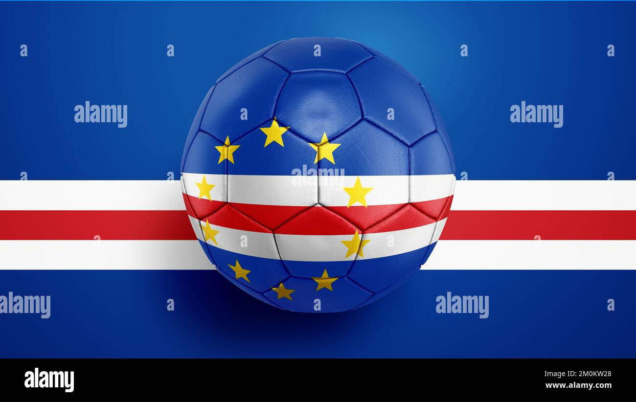 Soccer ball Cabo Verde flag on a Cabo Verde flag background. 3D ...
