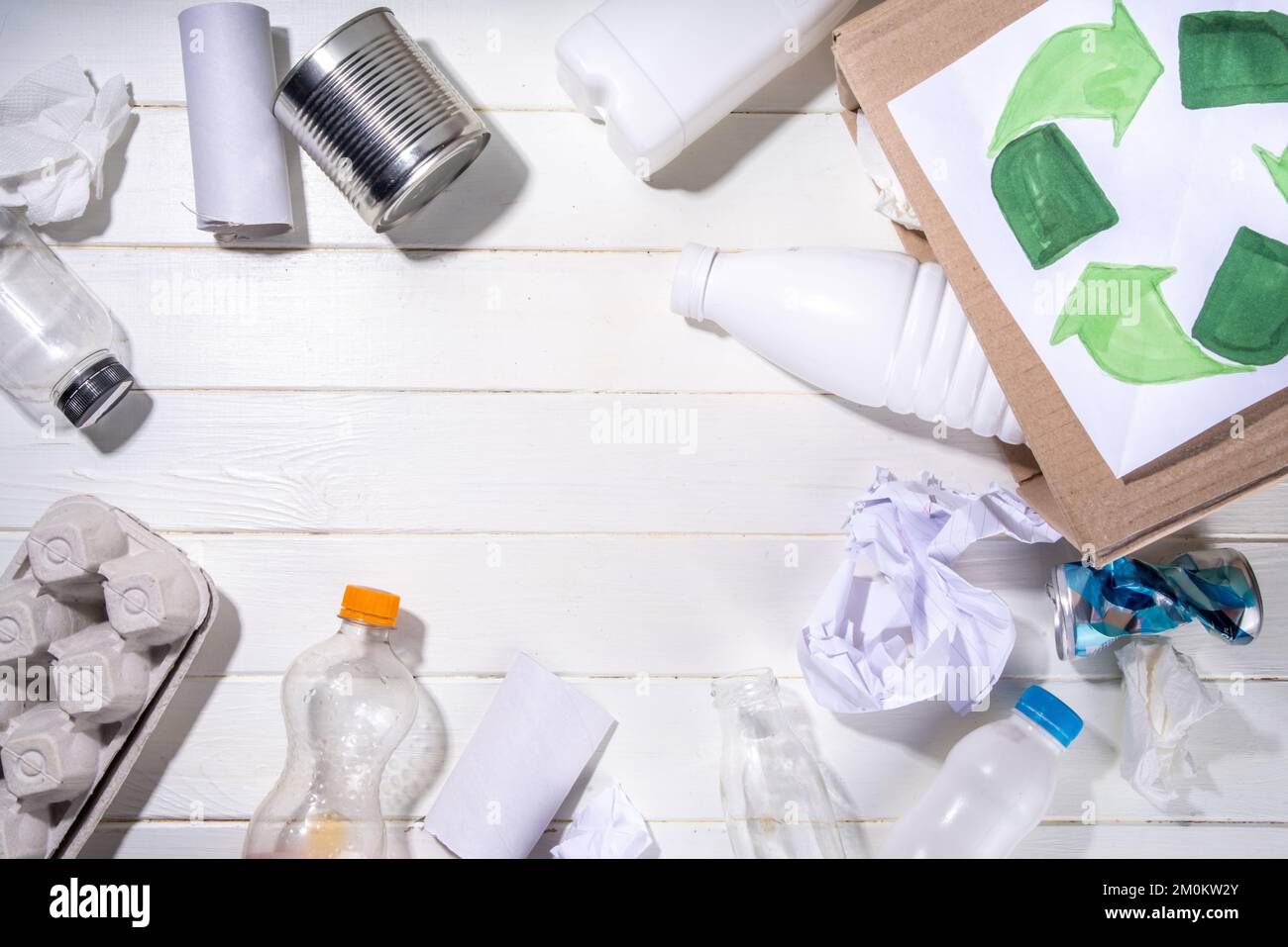 Garbage sorting, waste recycling concept. Box with recycling materials ...