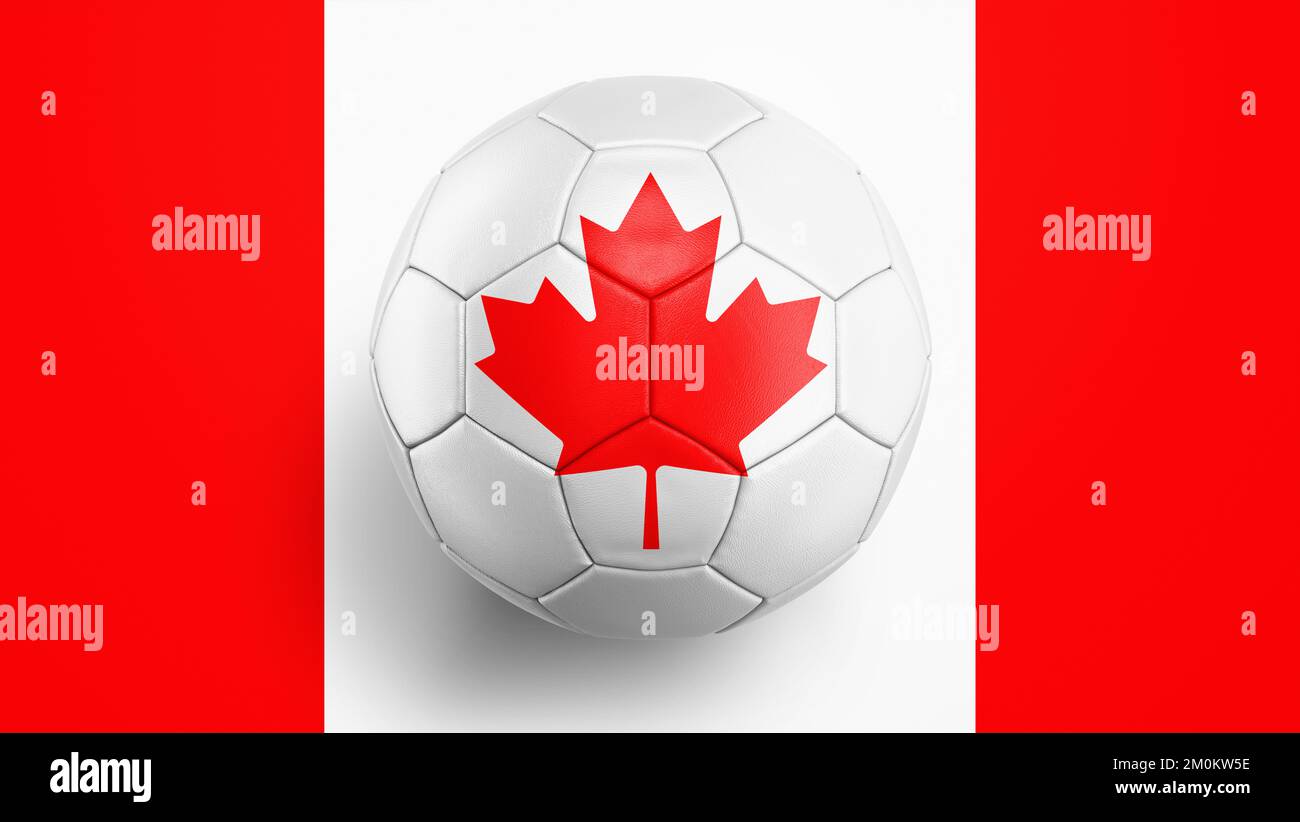 Soccer ball Canada flag on a Canada flag background. 3D illustration ...