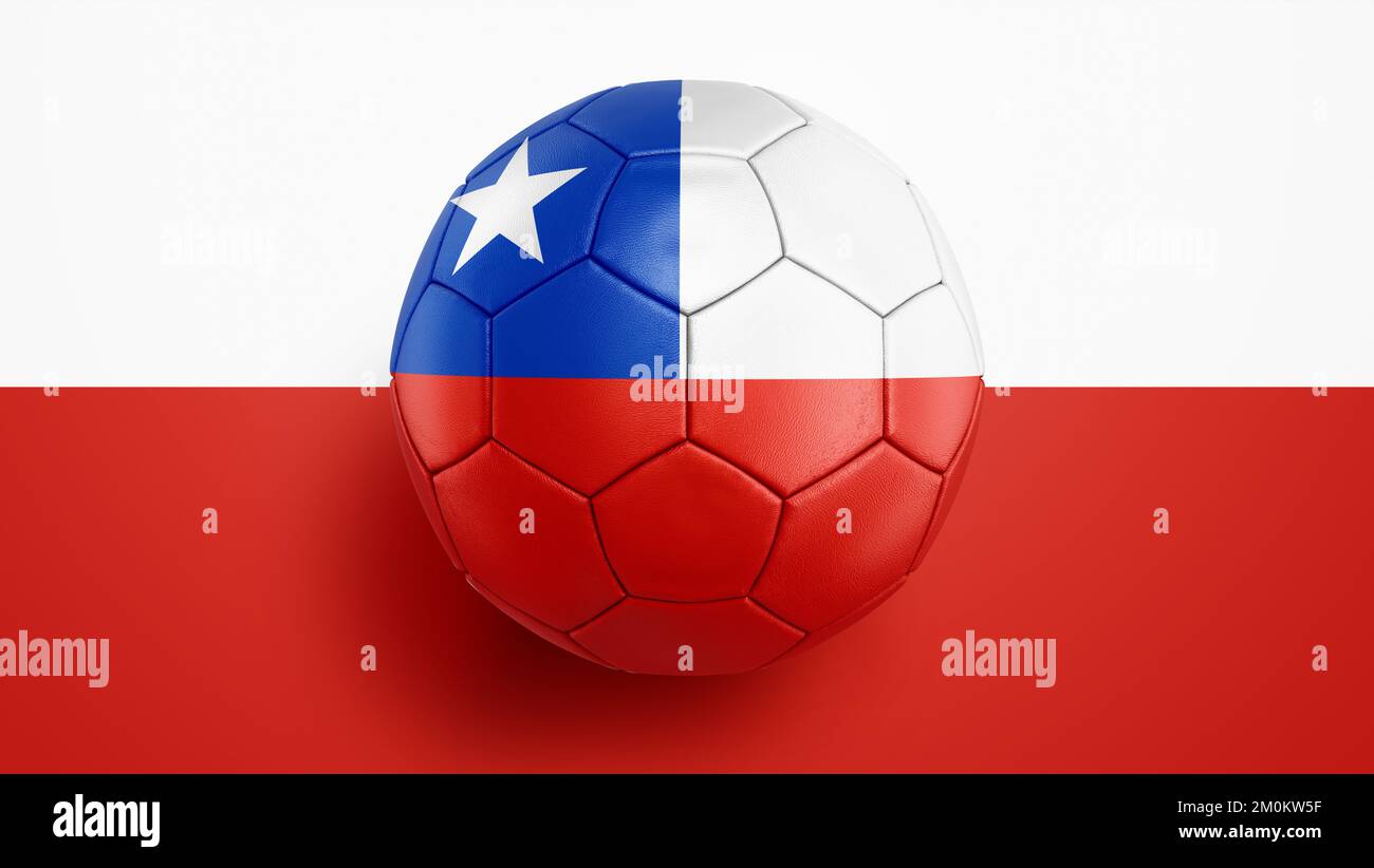 Soccer ball Chile flag on a Chile flag background. 3D illustration ...