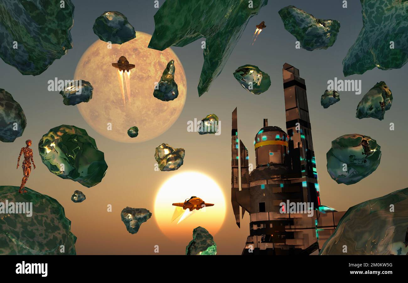 Mining An Asteroid Field Stock Photo - Alamy