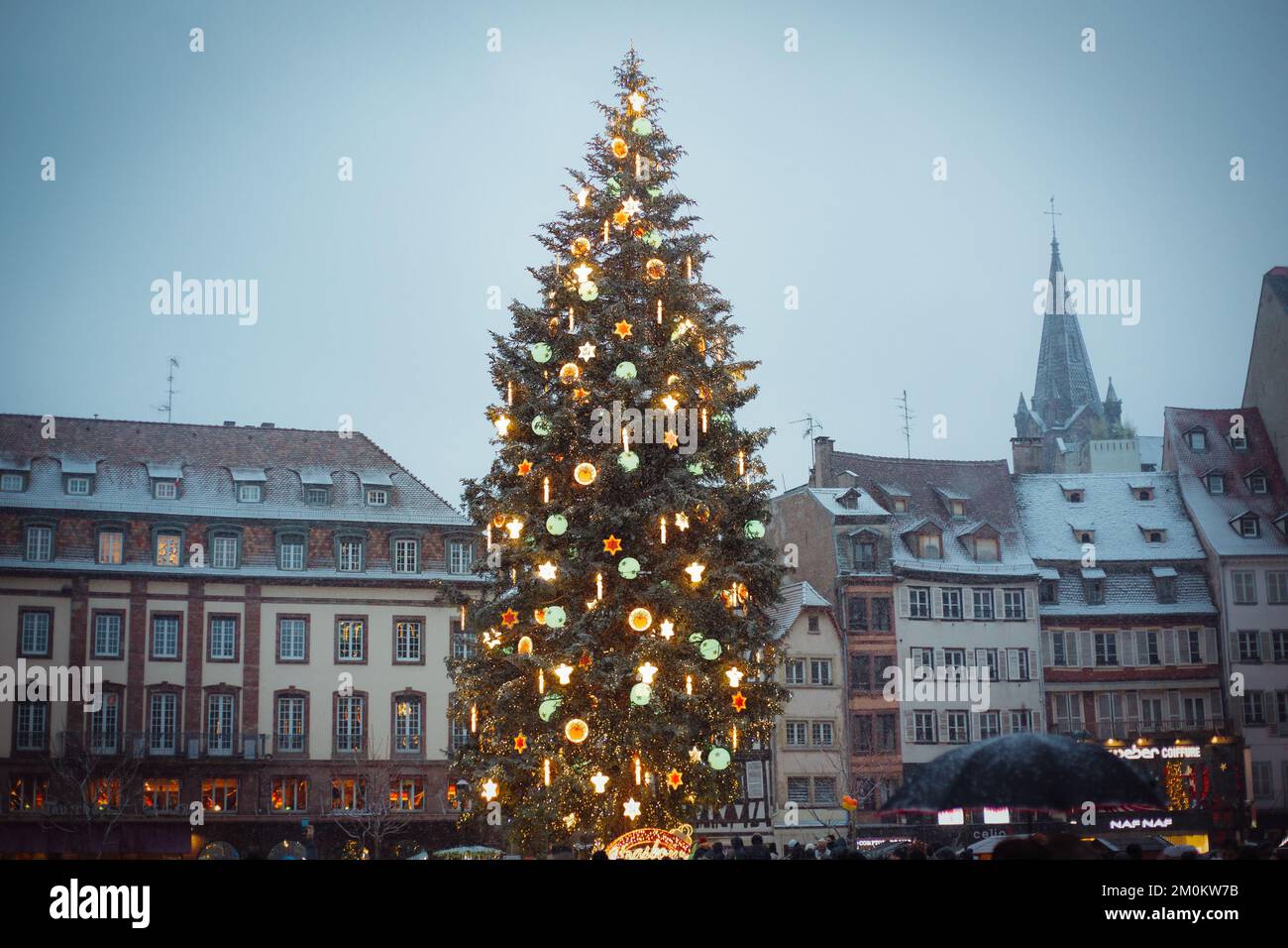 STRASBOURG, FRANCE - December 2017 - Christmas tree and decorations ...