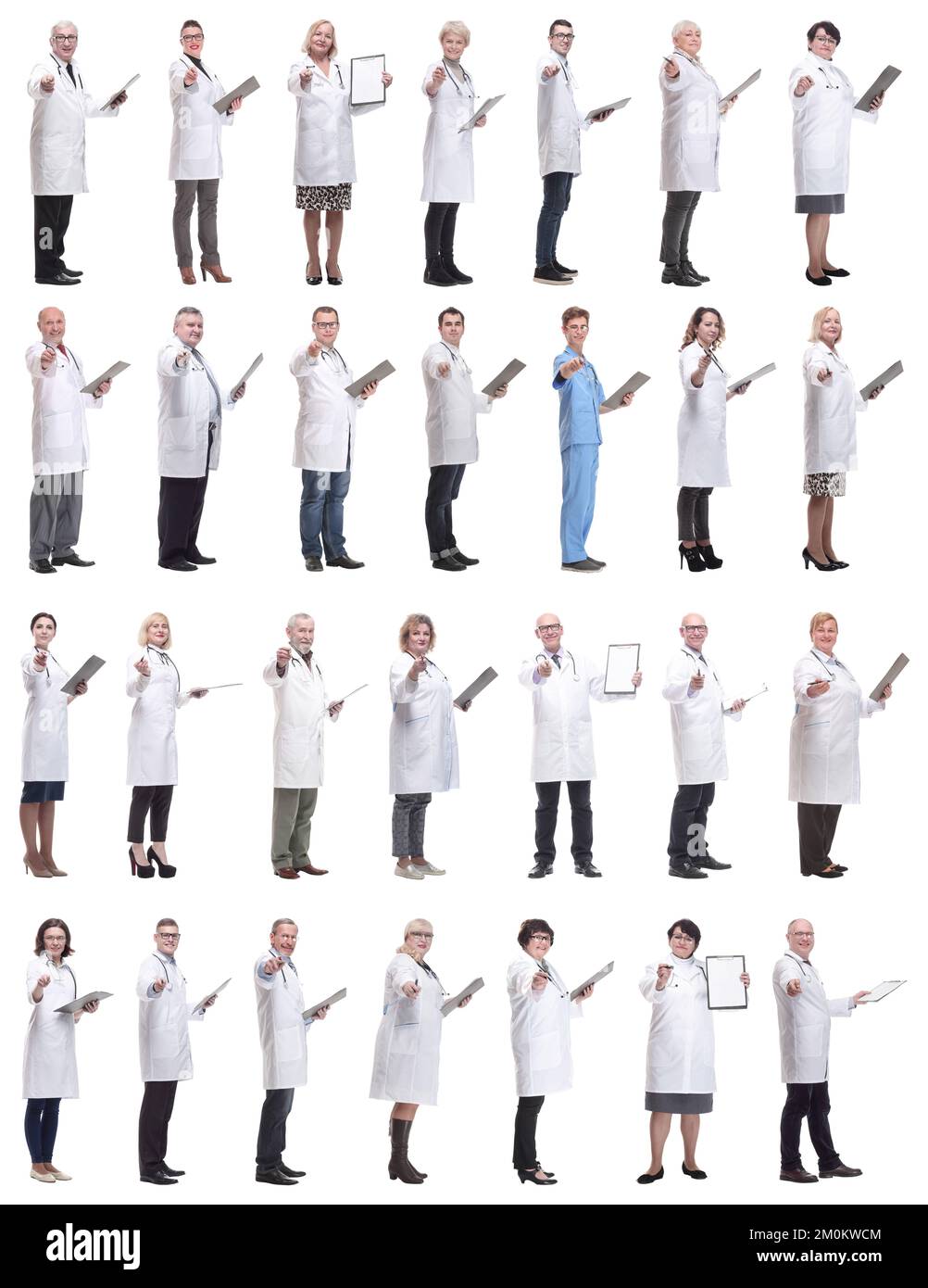 full length group of doctors with notepad isolated Stock Photo - Alamy