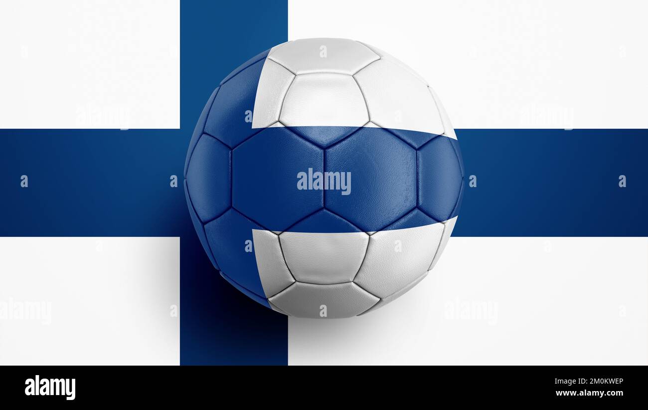 Soccer ball Finland flag on a Finland flag background. 3D illustration ...