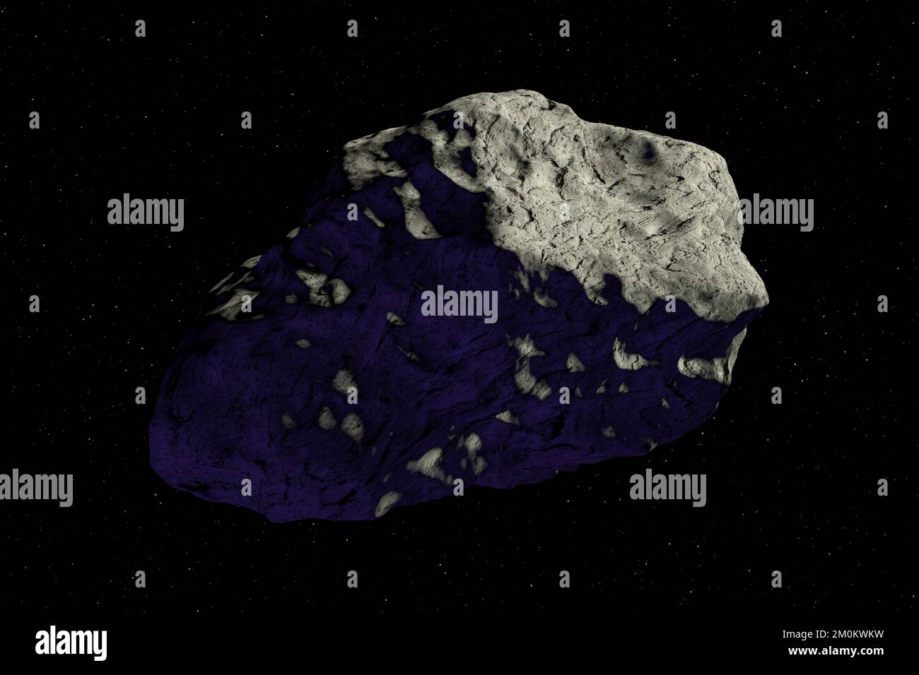 Asteroid or a meteorite flies in deep space. Science fiction art. Meteorite surface. High ...