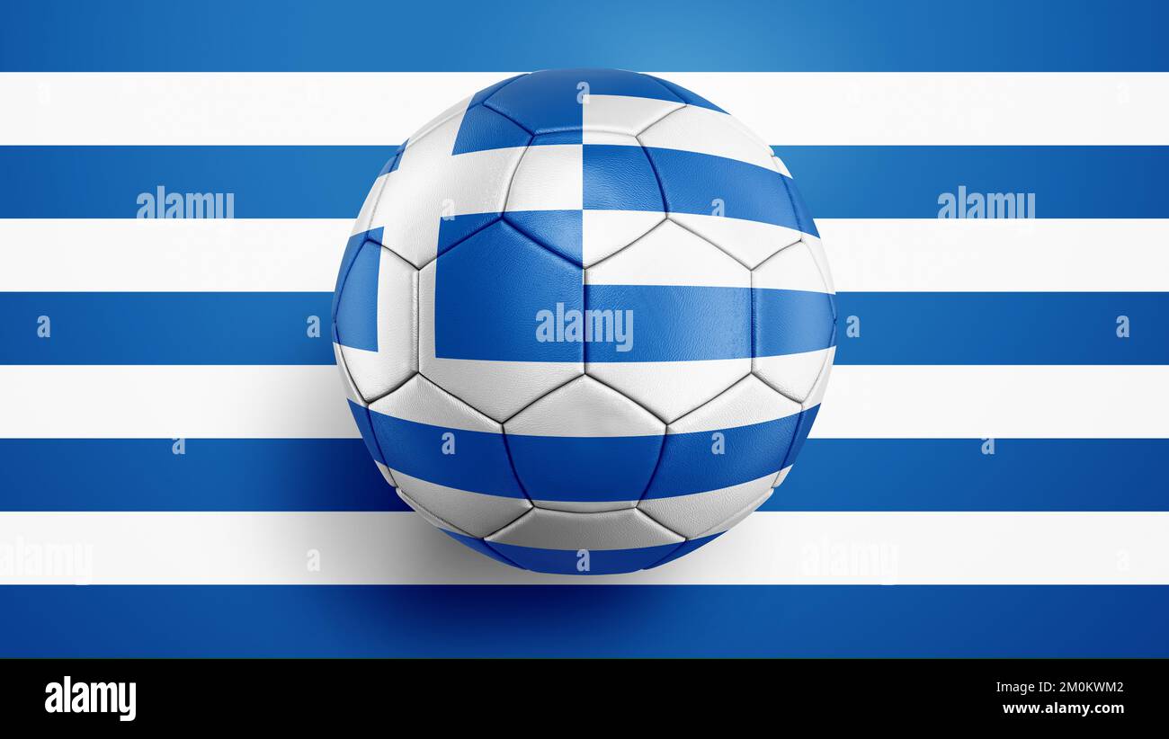 Soccer ball Greece flag on a Greece flag background. 3D illustration ...