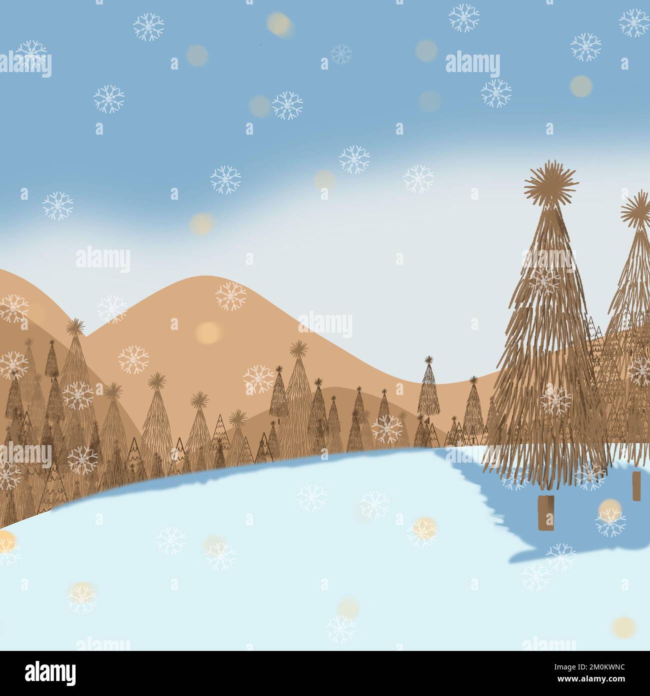 Abstract Winter Background. Snow, hills, trees. Flat Design, Template ...