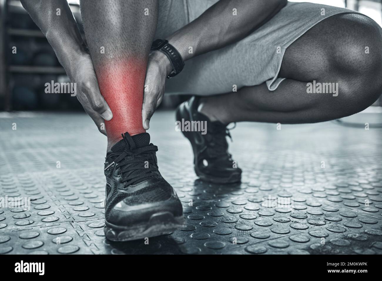 Ankle pain can prevent exercise. Using cgi to identify muscle ache in the body. Closeup of ...