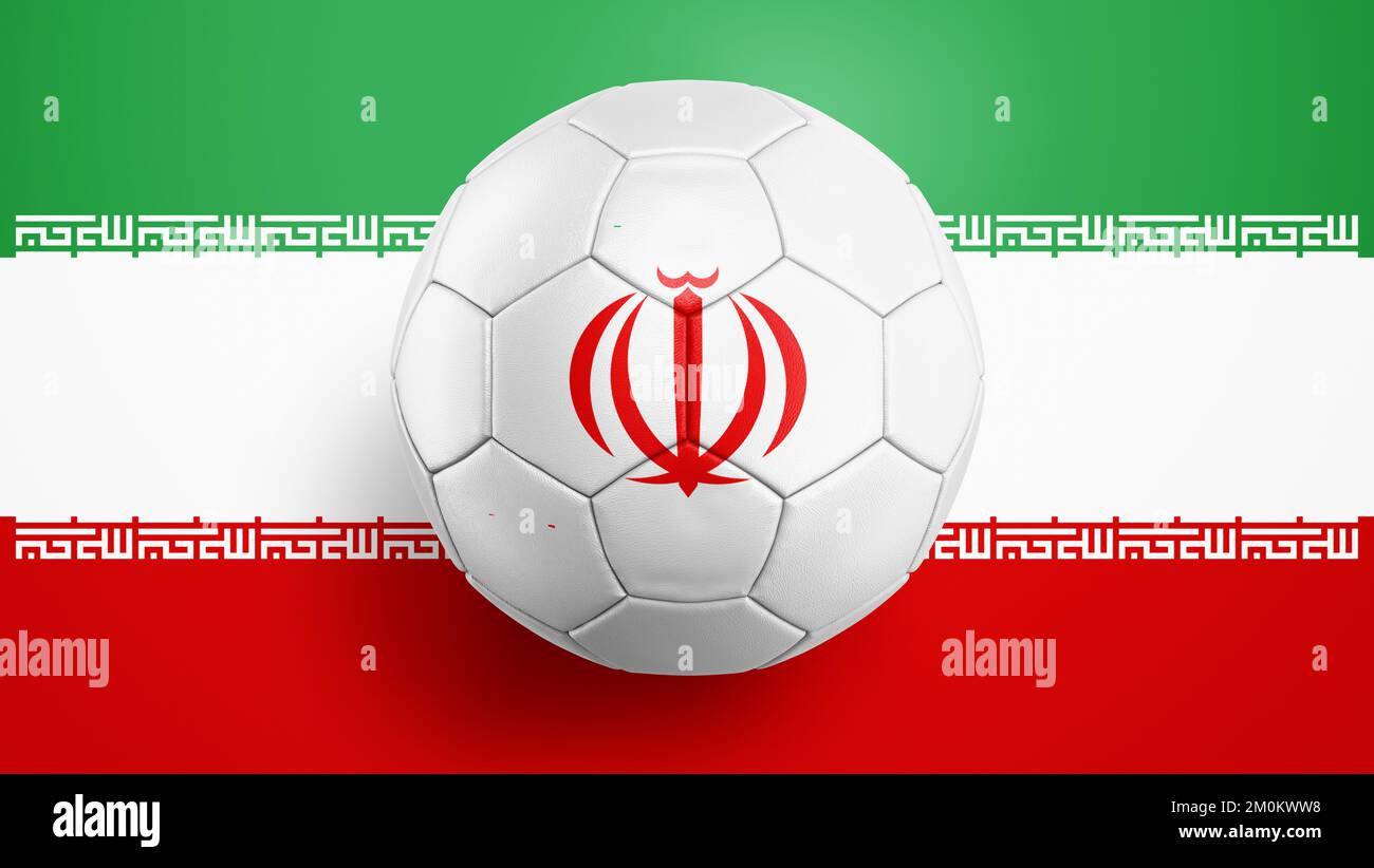 Soccer ball IR Iran flag on a IR Iran flag background. 3D illustration ...