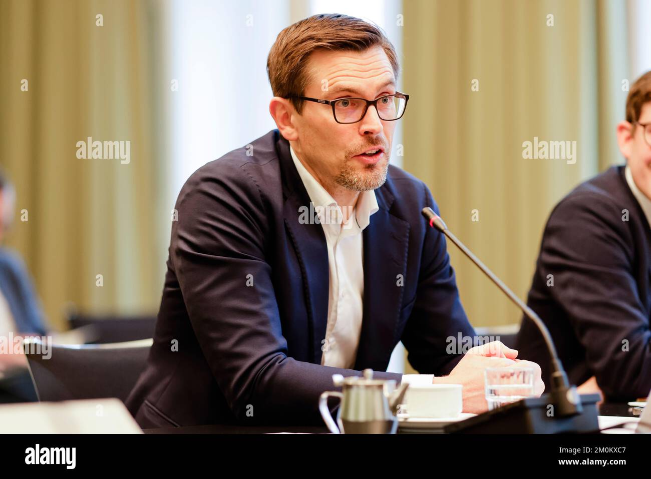 Kiel, Germany. 02nd Dec, 2022. Northvolt CEO Christofer Haux speaks to ...