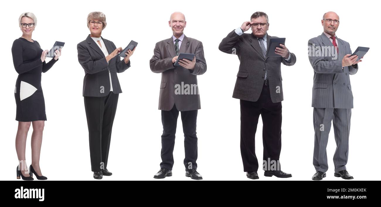 collage group of successful financiers with calculator isolated Stock ...