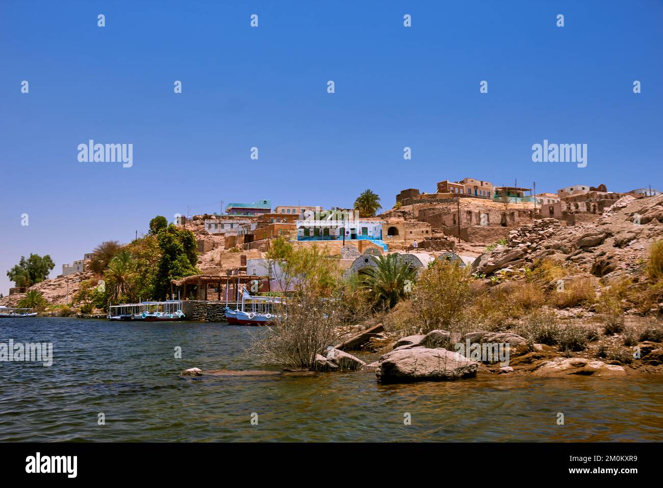 A scenic cityscape on the seashore in Egypt against the blue sky Stock ...