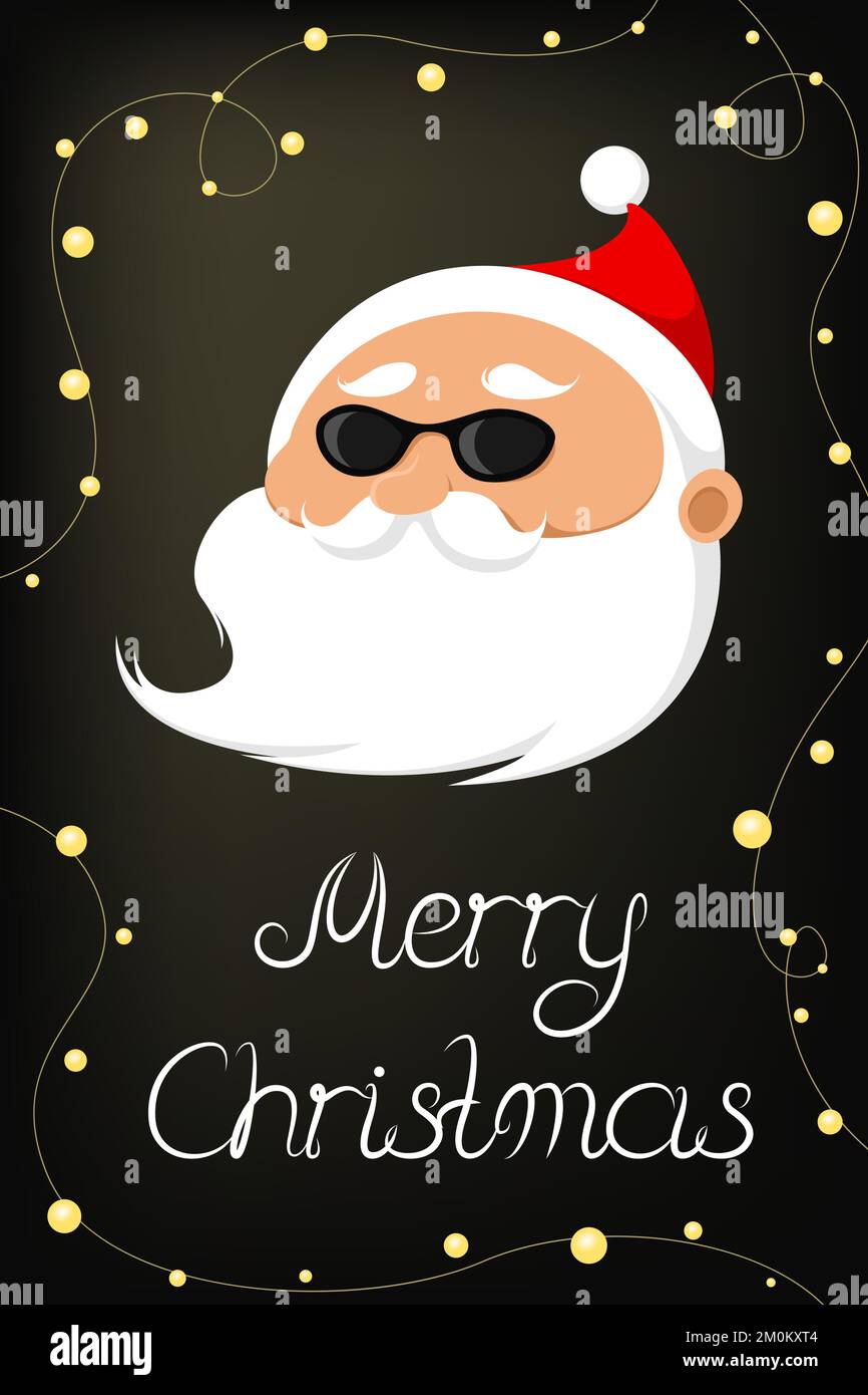 Christmas card with cool Santa Claus in sunglasses. Vector illustration ...