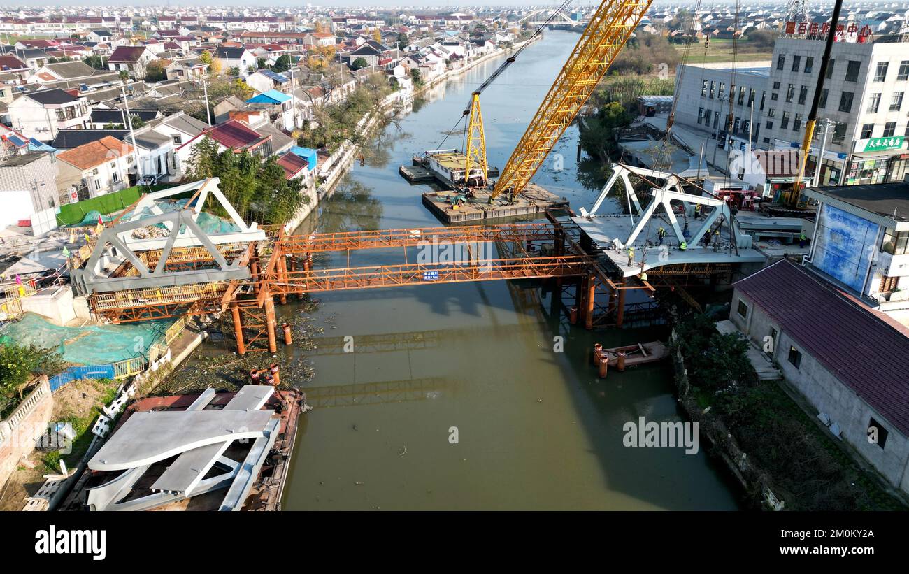 Aerial photo shows the reconstruction site of Dingsuo Bridge in Libao ...
