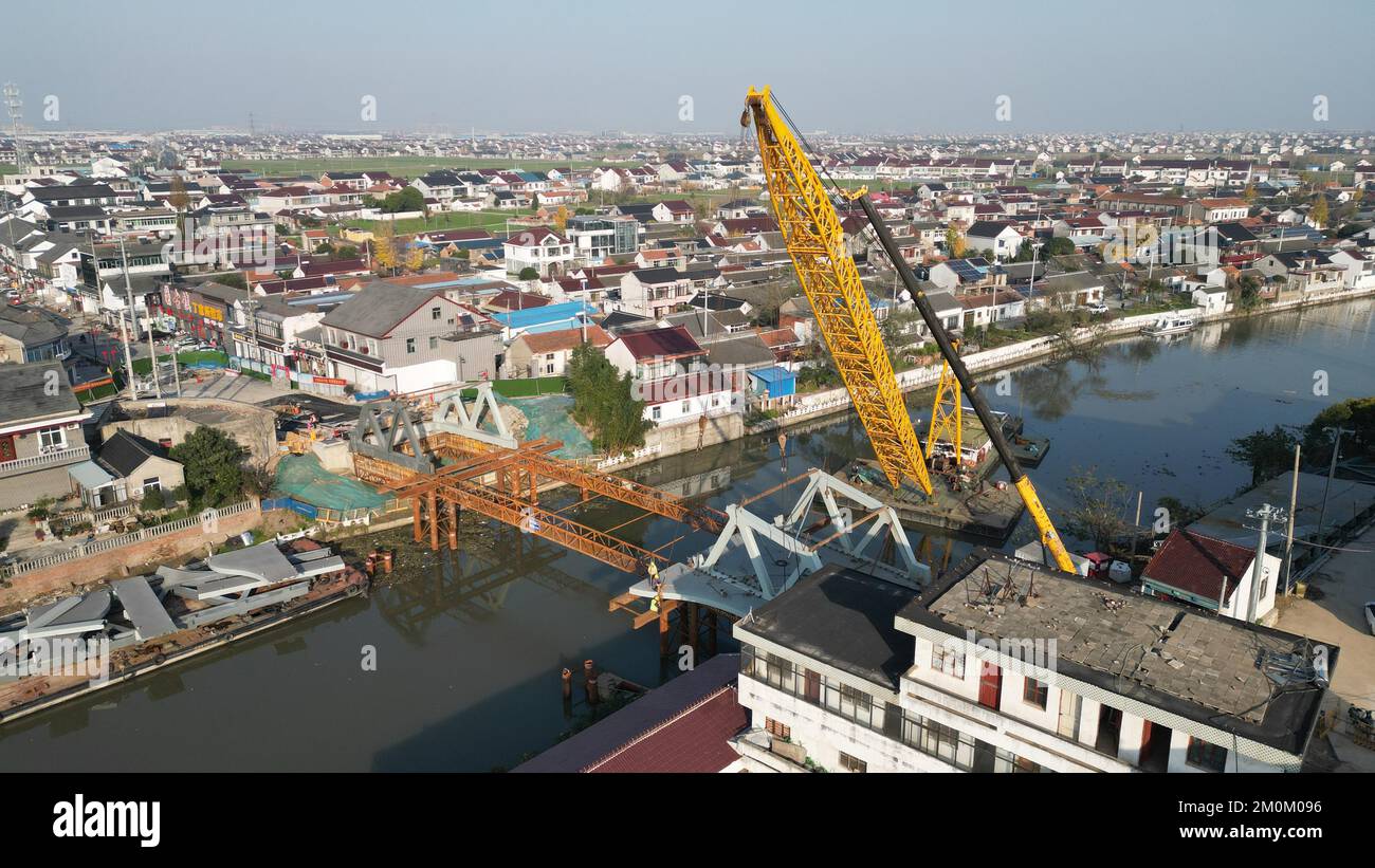 Aerial photo shows the reconstruction site of Dingsuo Bridge in Libao ...